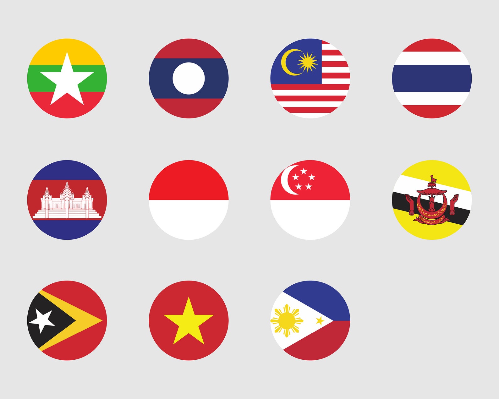 South East Asia Countries Round Flags SVG Bundle Set SEA | Etsy
