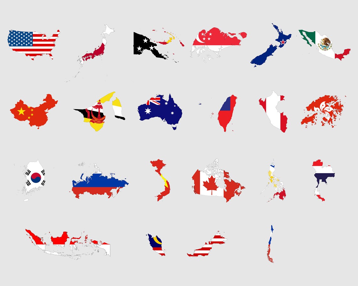APEC Flag Map SVG Member Countries Set Asia Country Nation - Etsy