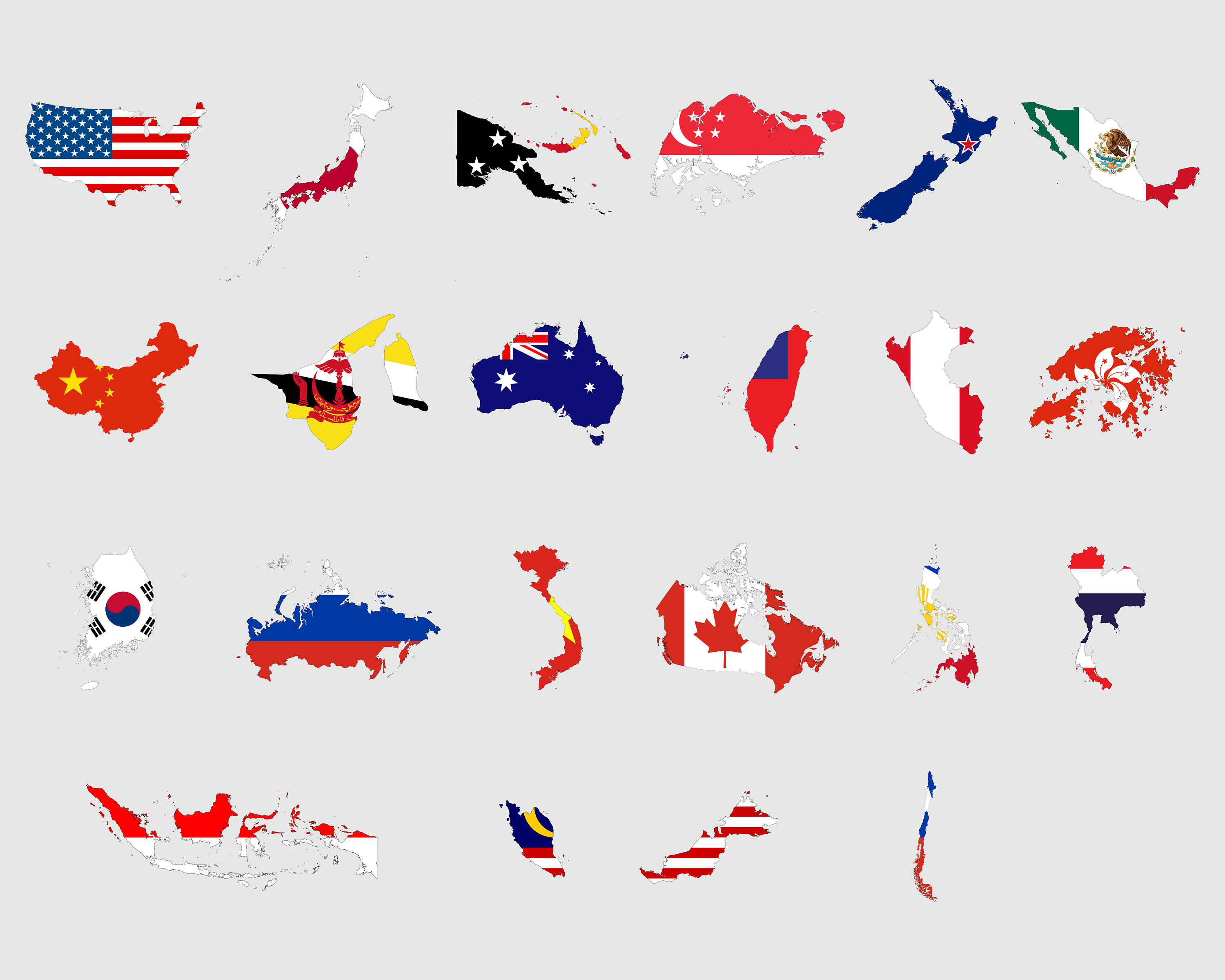 APEC Flag Map SVG Member Countries Set Asia Country Nation - Etsy Australia