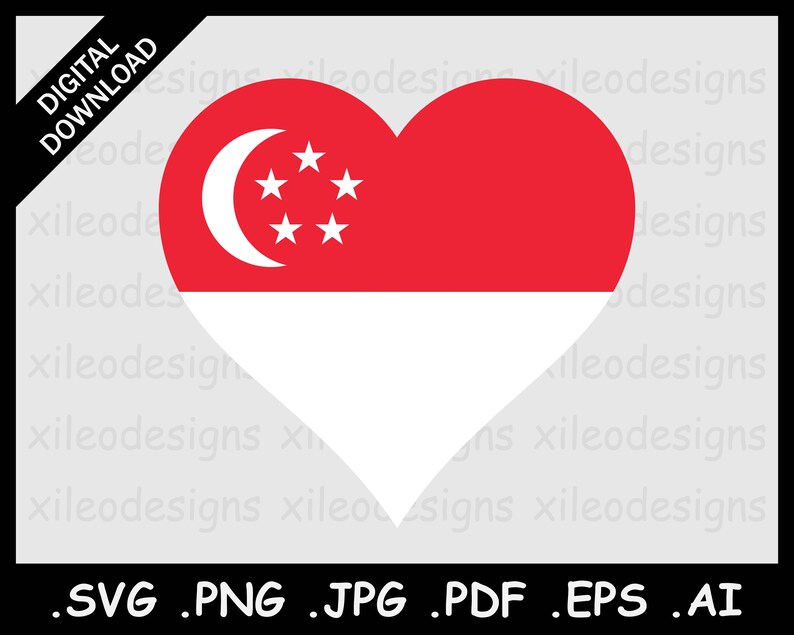 Singapore Heart Flag SVG, Singaporean Love Shape Country National Flag ...