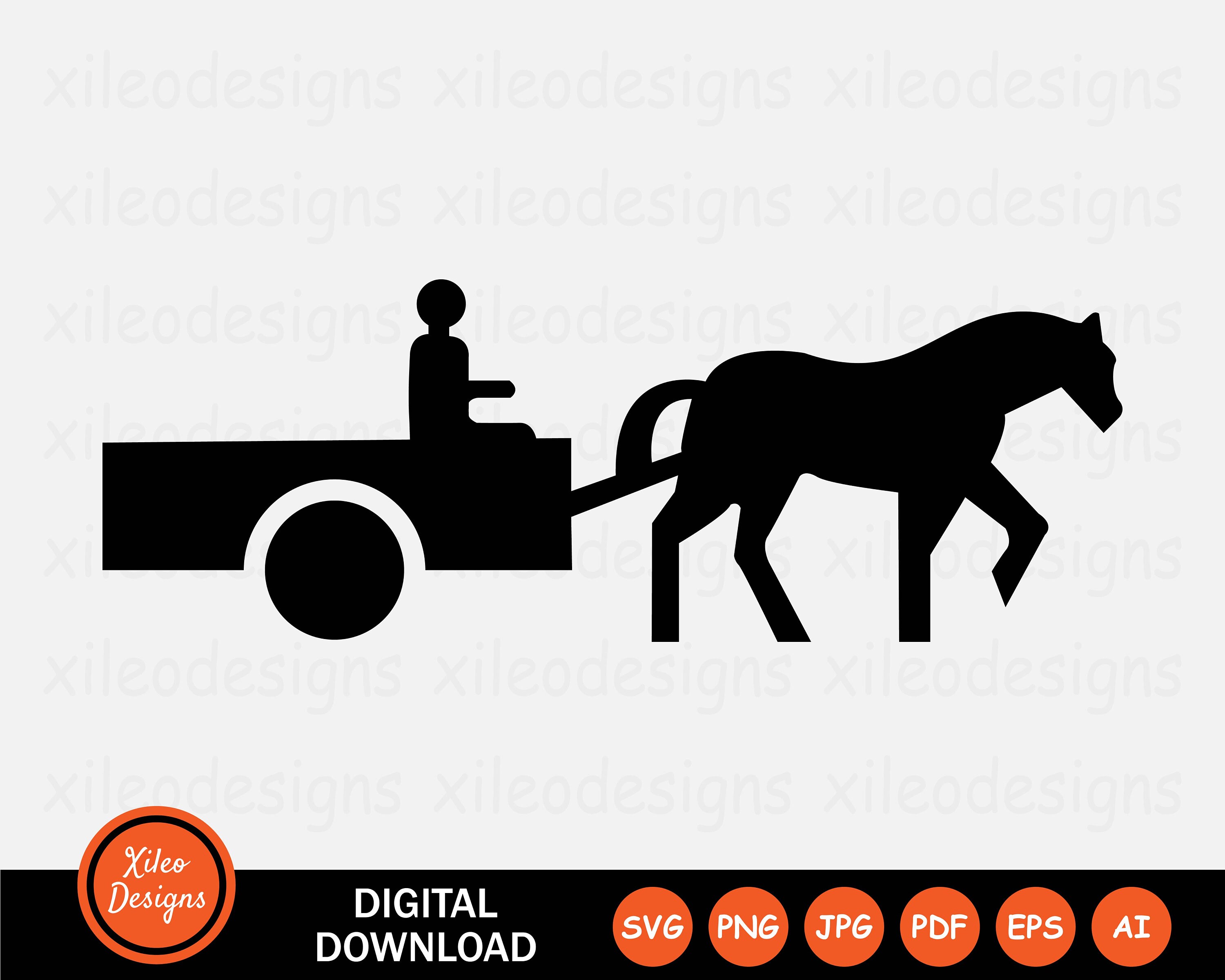 Horse Wagon Icon SVG - Horse Drawn Carriage Cart Farm Animal Vehicle ...