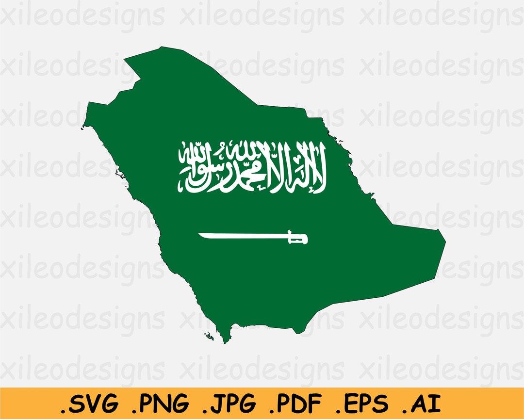 Saudi Arabia Map Flag SVG, Arab Digital Download, Country Nation ...