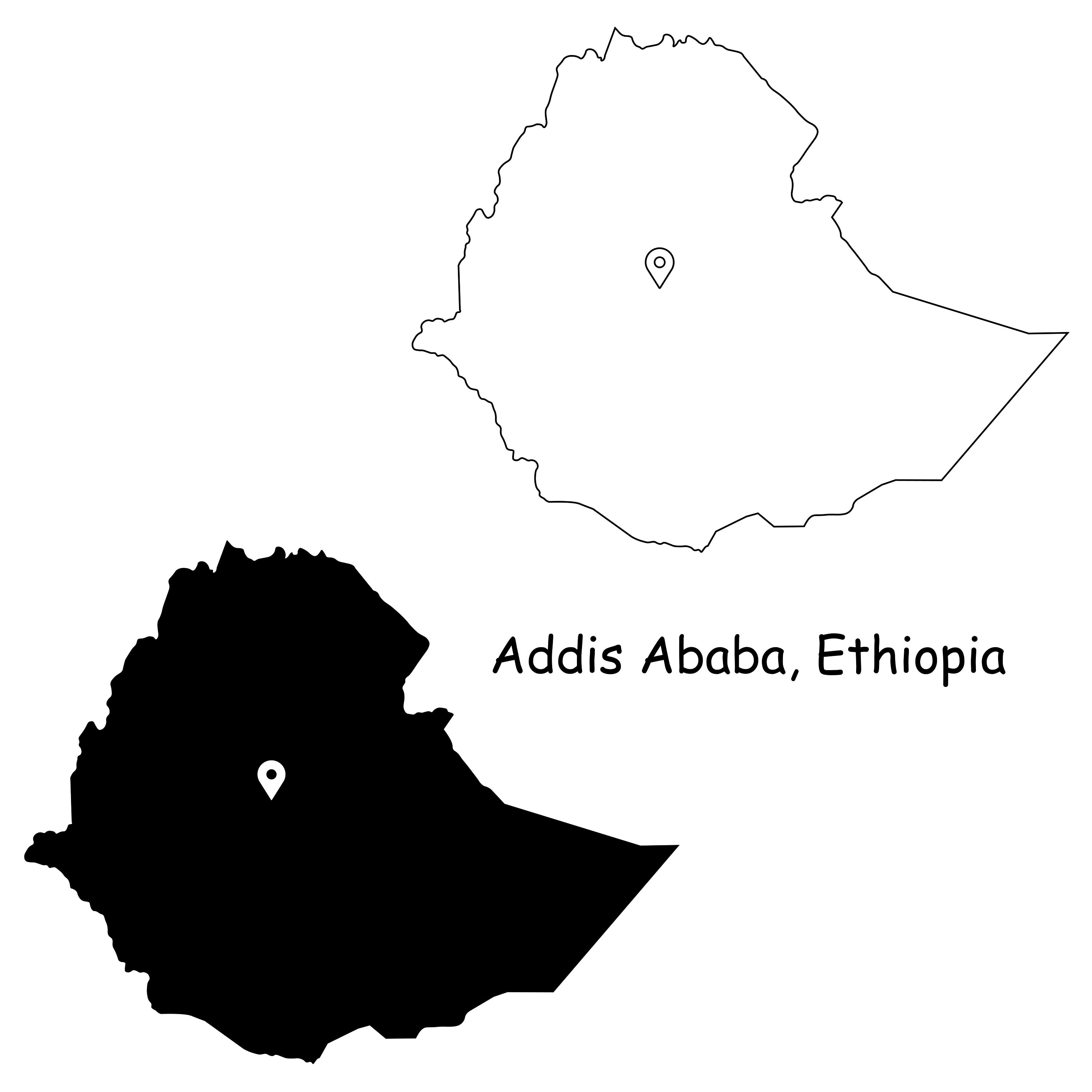 Addis Ababa Ethiopia Map Capital City Country Location Pin Black White ...