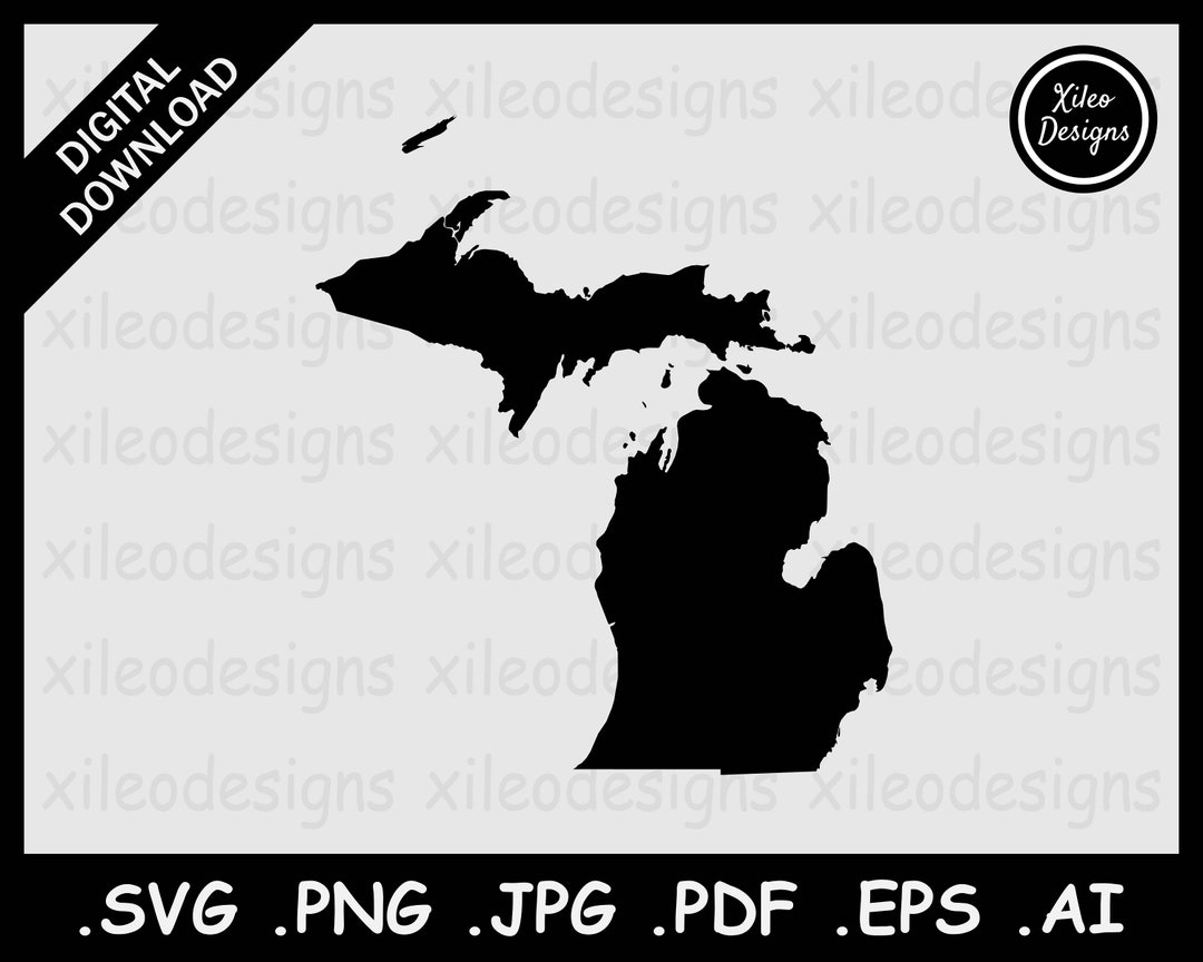 Michigan Map SVG, MI USA State Boundary Border, Michigander United ...