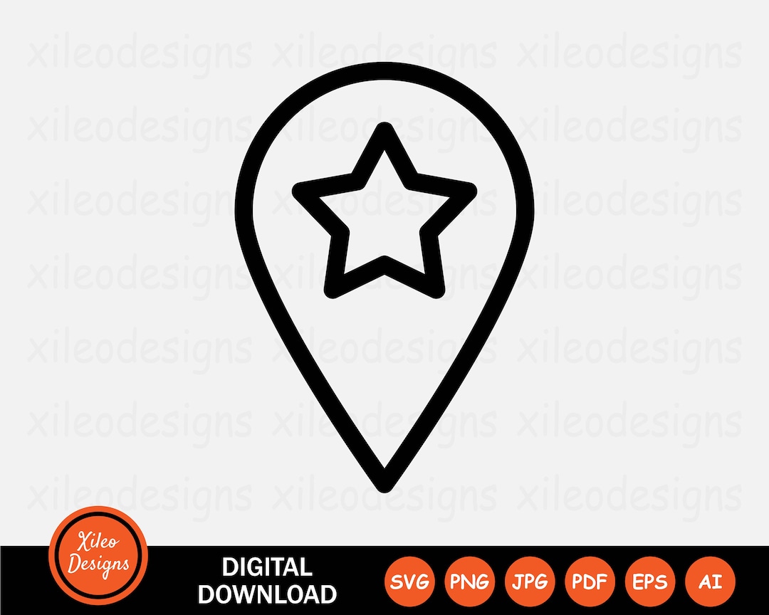 Location Pin Star Line Icon SVG Favourite Place GPS Map Png Jpg Eps Ai ...