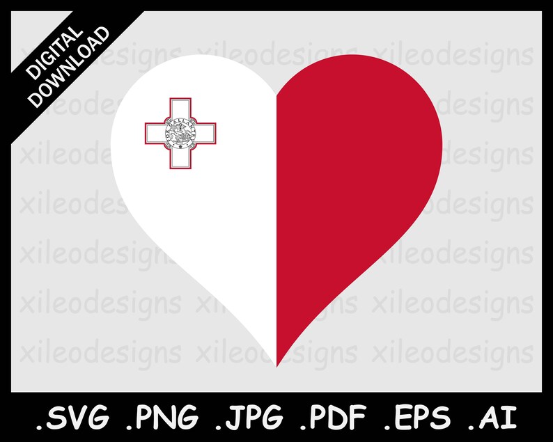 Malta Heart Flag SVG Maltese Love Shape Country National - Etsy Australia