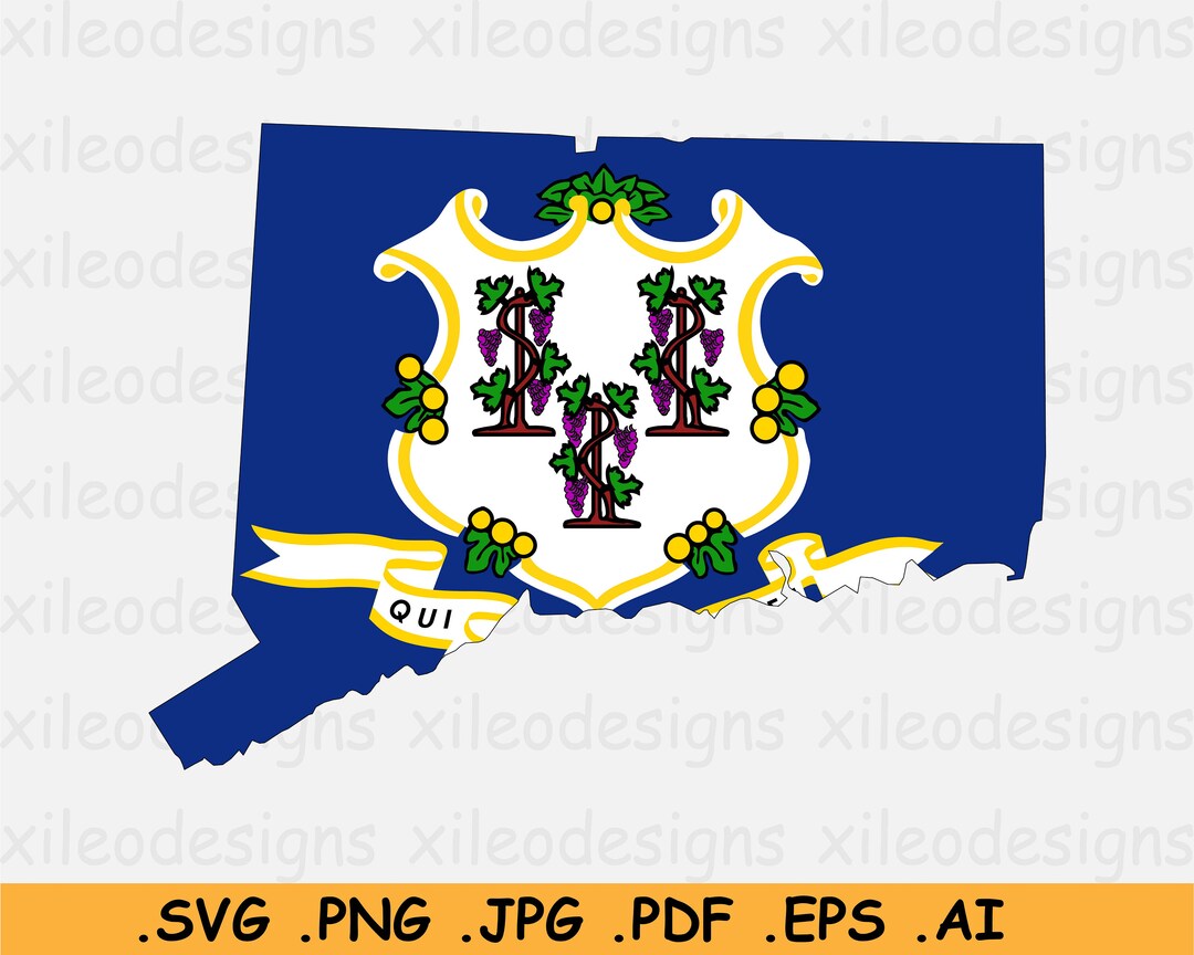 Connecticut Flag Map SVG - United States of America, CT USA State ...