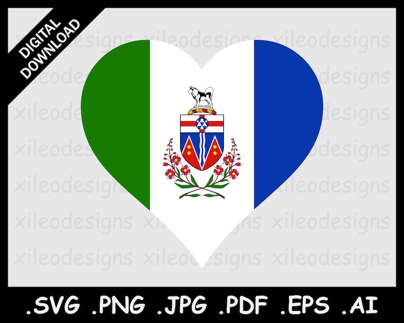 Yukon Canada Heart Flag SVG, YT Canadian Territory Love Shape Flag ...