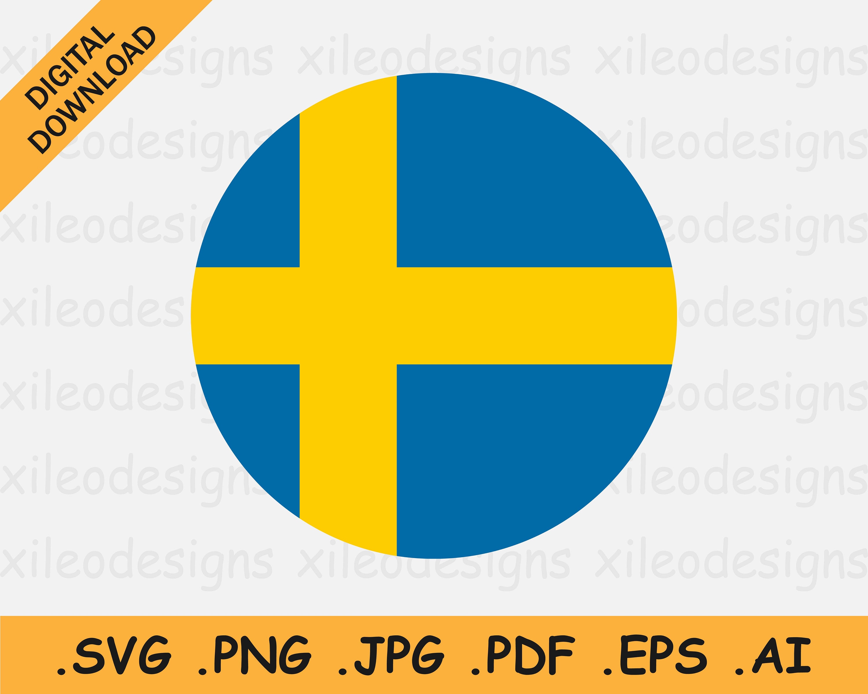 Sweden Round Flag SVG, Swedish Circular Banner, National Circle Button ...