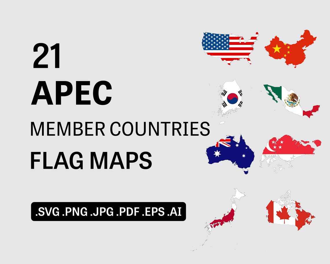 APEC Flag Map SVG Member Countries Set Asia Country Nation - Etsy