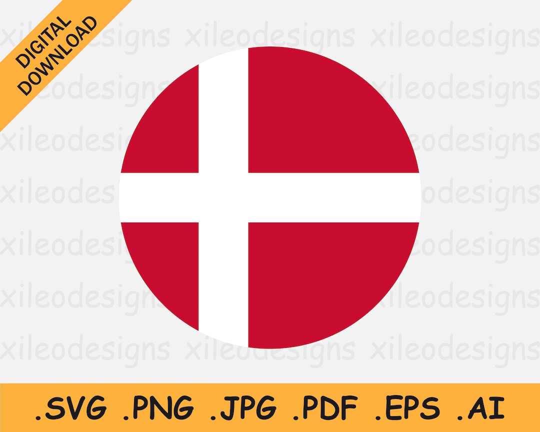 Denmark Round Flag SVG, Danish Circular Banner, National Circle Button ...