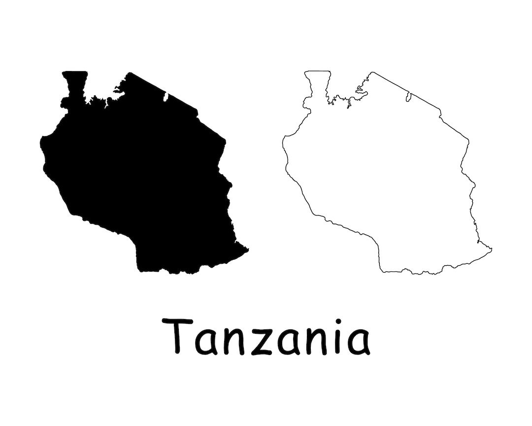Map of Tanzania, Tanzanian Map, Black White Detailed Solid Outline ...
