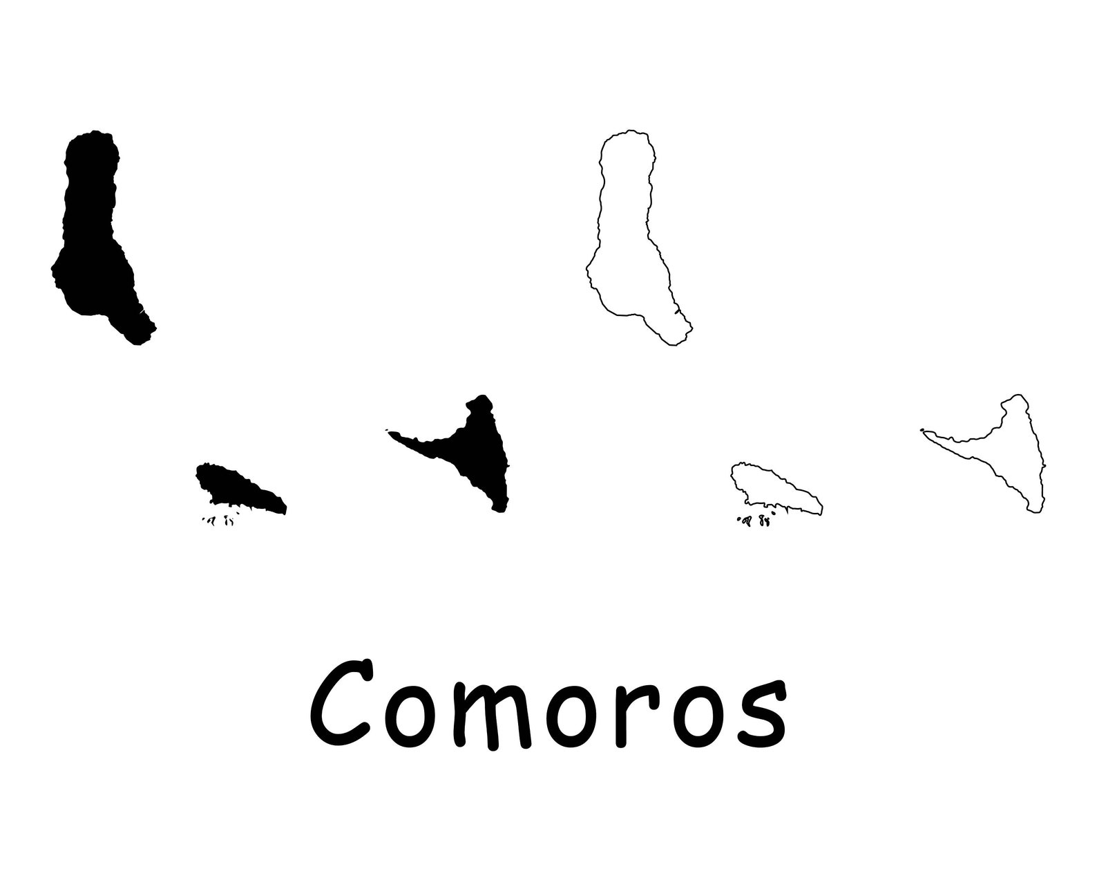 Map of Comoros, Comoros Map, Black and White Detailed Solid Outline ...