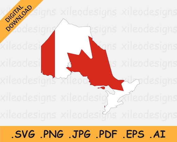 Ontario Map Canada Flag SVG Canadian Province Banner Shape - Etsy