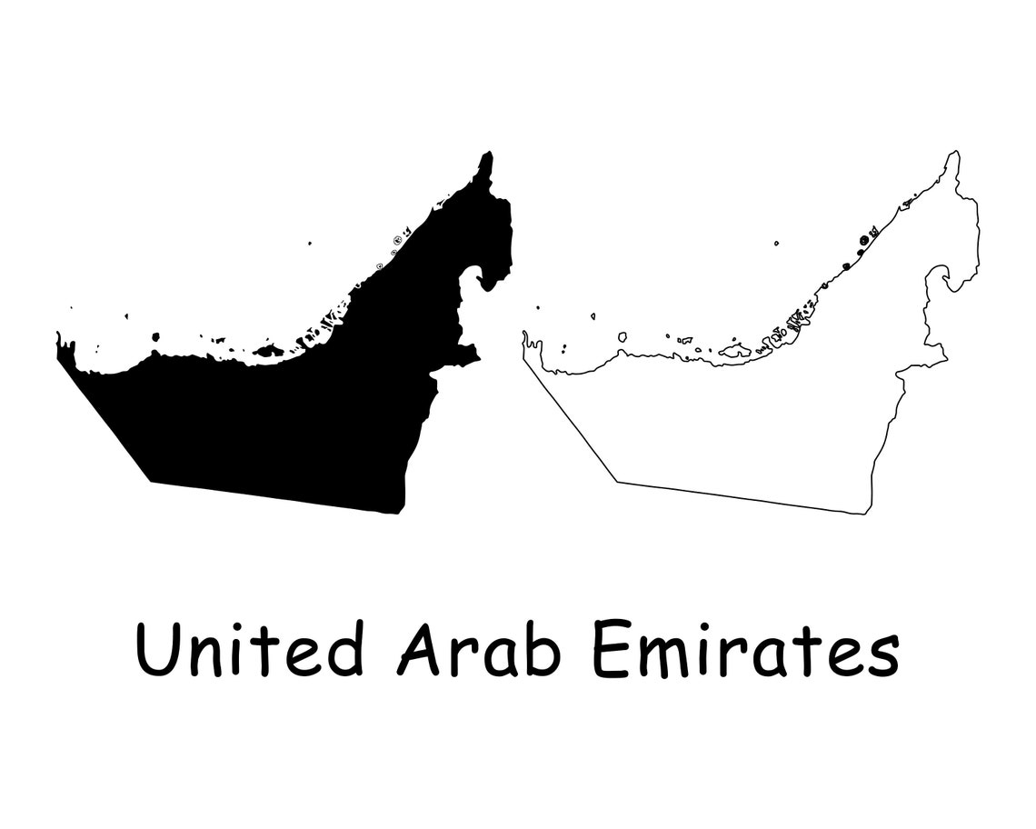 Map of UAE United Arab Emirates Map Black White Detailed - Etsy