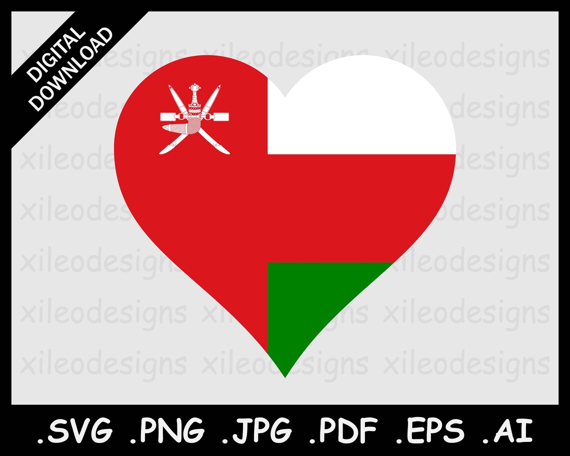 Oman Heart Flag SVG, Omani Love Shape Country Nation National Flag ...