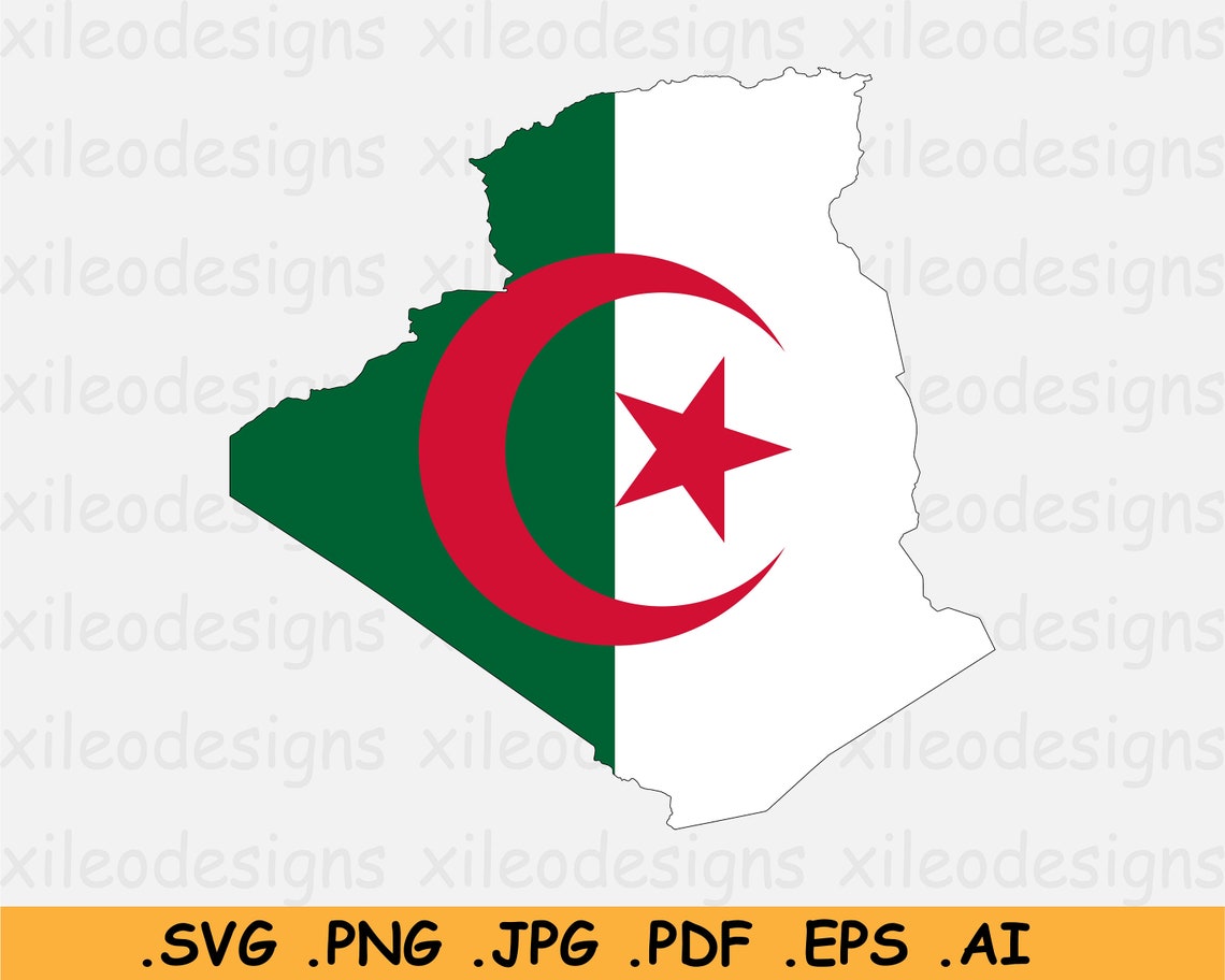 Algeria Map Flag SVG Map of Algeria with the Algerian | Etsy