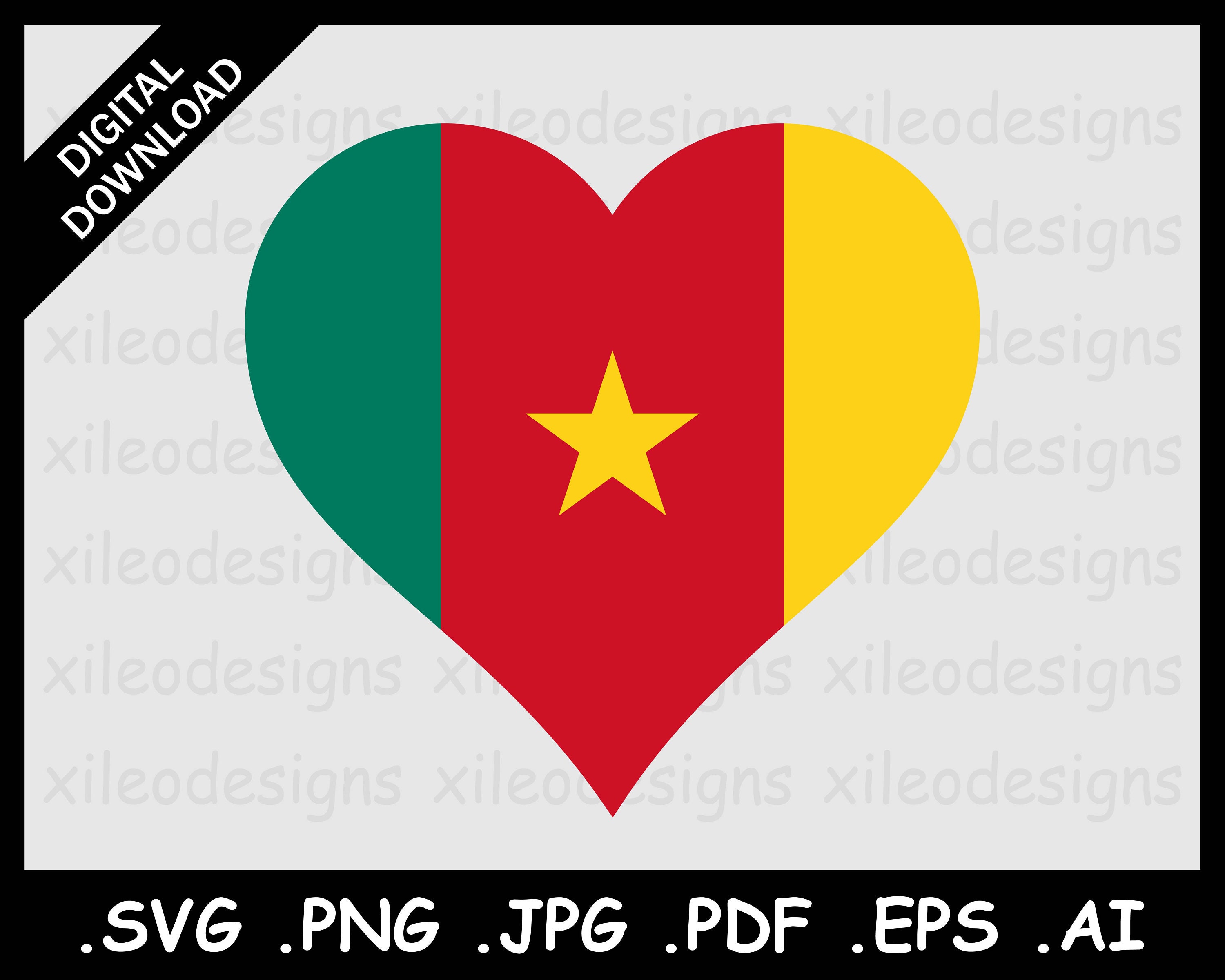 Cameroon Heart Flag SVG Cameroonian Love Shape Banner - Etsy