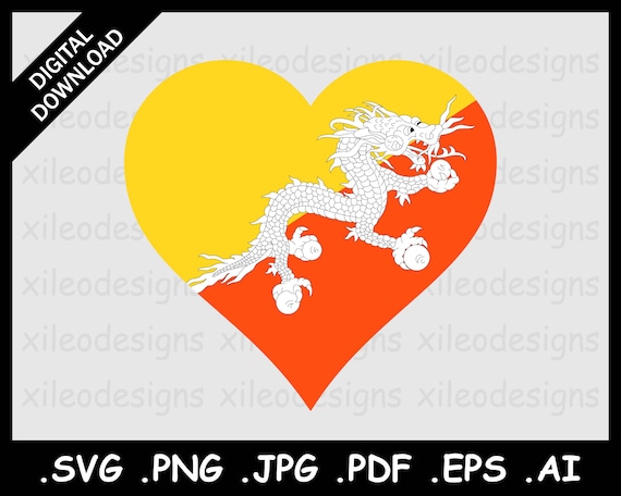 Bhutan Heart Flag SVG Bhutanese Love Banner National Nation | Etsy