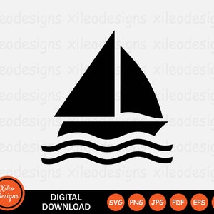 Sailboat Icon SVG - Sail Boat Wind Ship Yacht Sea Wave Ocean Lake ...