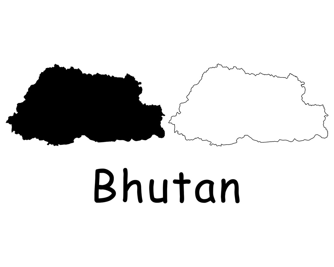 Map of Bhutan Bhutan Country Map Black and White Detailed | Etsy