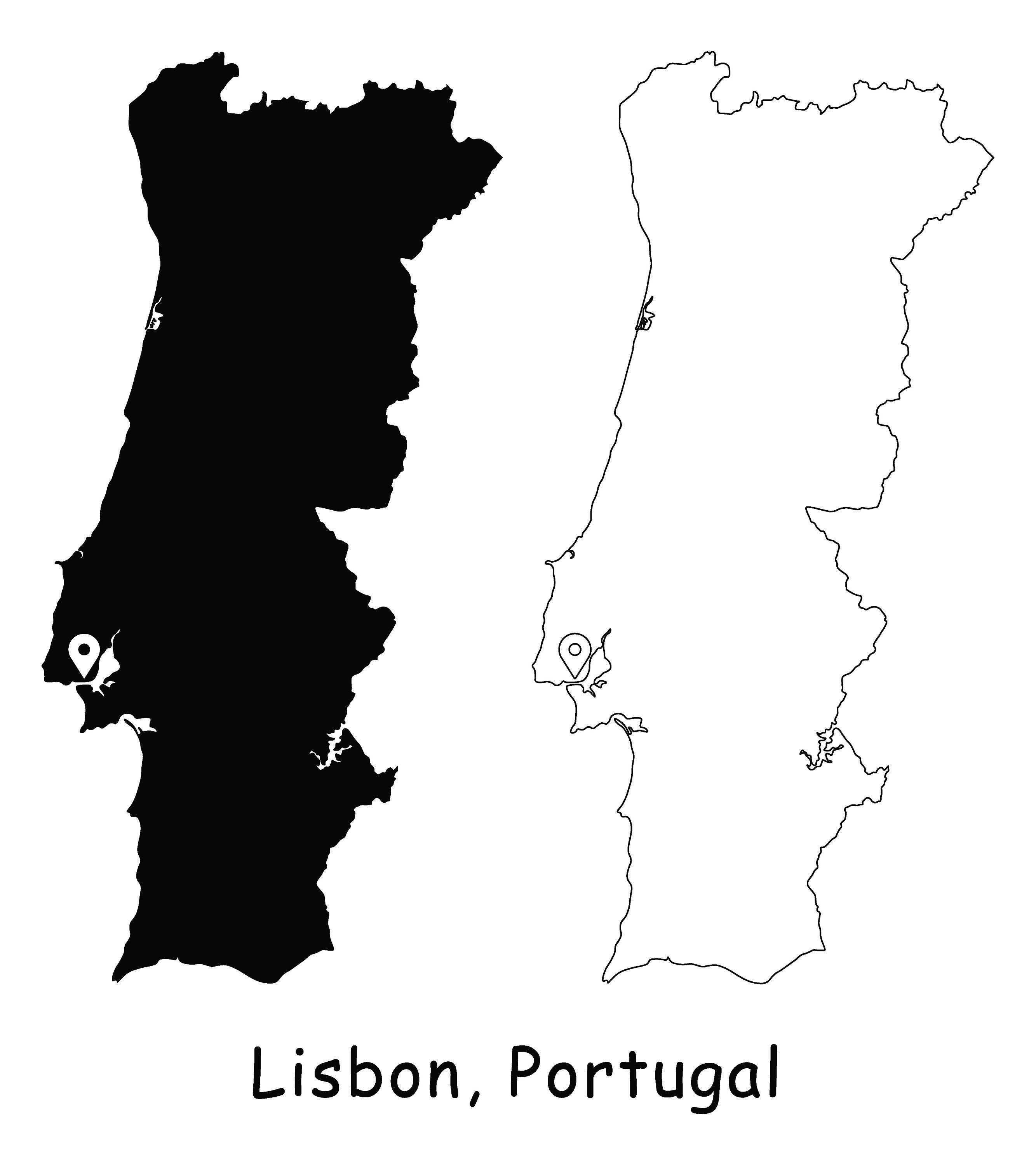 Lisbon Portugal Map Capital City Country Location Pin Black White ...