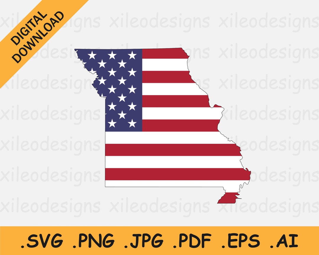 Missouri Map US Flag Svg, MO USA on American Flag, America State Banner ...