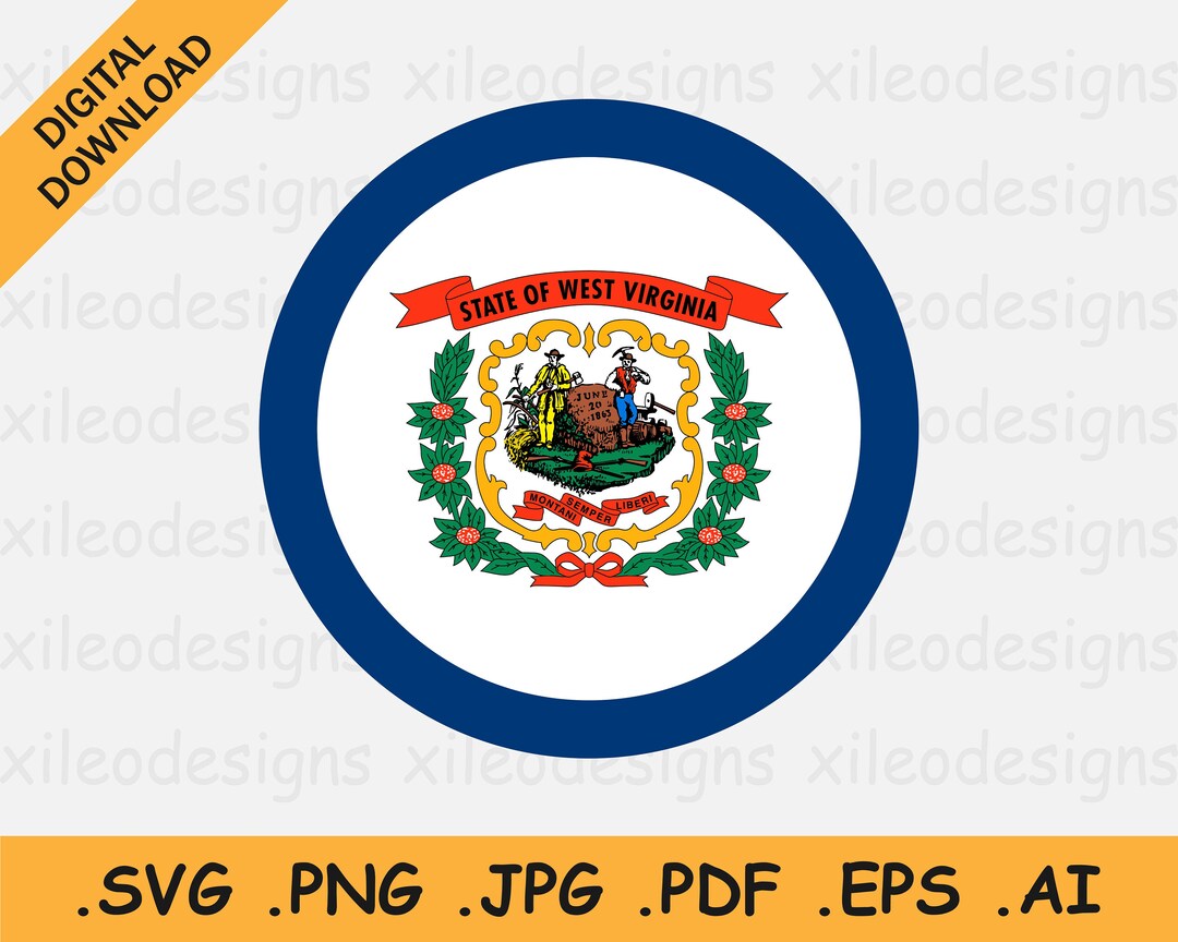 West Virginia Round Flag SVG - WV USA Circular Circle American Us State ...