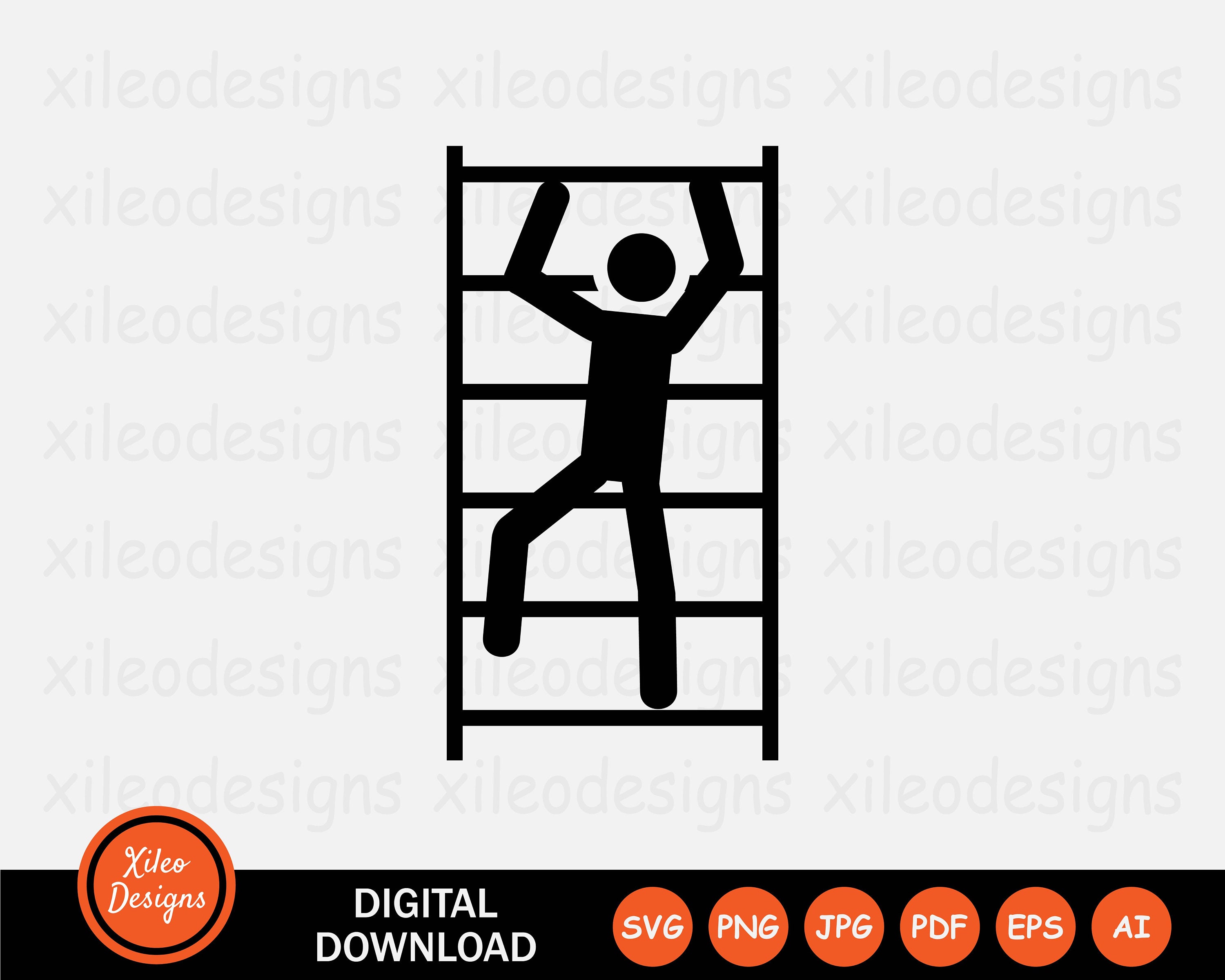 Climbing Ladder Man Climb Stairs Person up Down Stick Figure Symbol ...