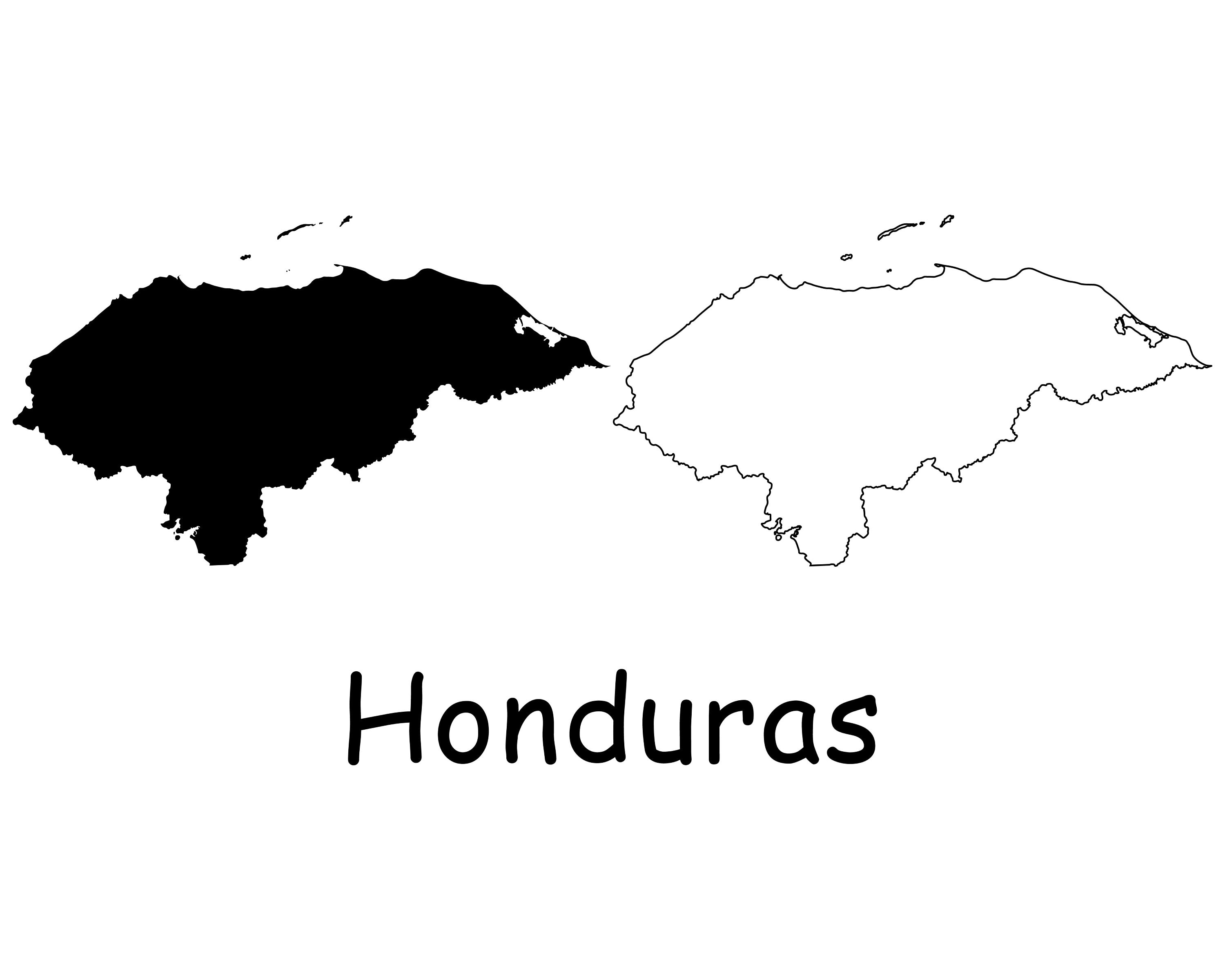 Map of Honduras Honduran Map Black White Detailed Solid | Etsy