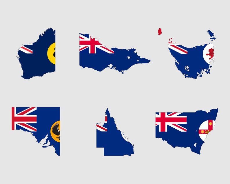 Australian States Flag Maps SVG Individual Border Boundary - Etsy