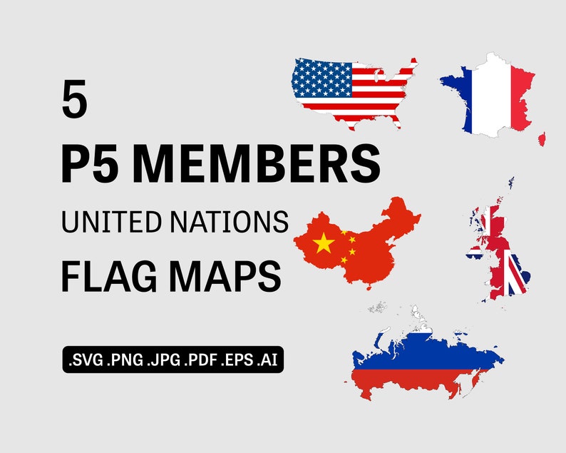 P5 Flag Map SVG Set Member Countries U.N. Country Nation - Etsy México