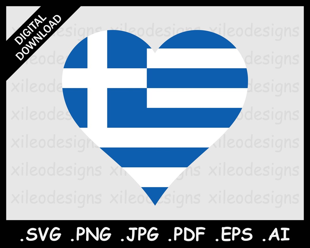 Greece Heart Flag SVG, Greek Love Shape Country Banner, National Nation ...