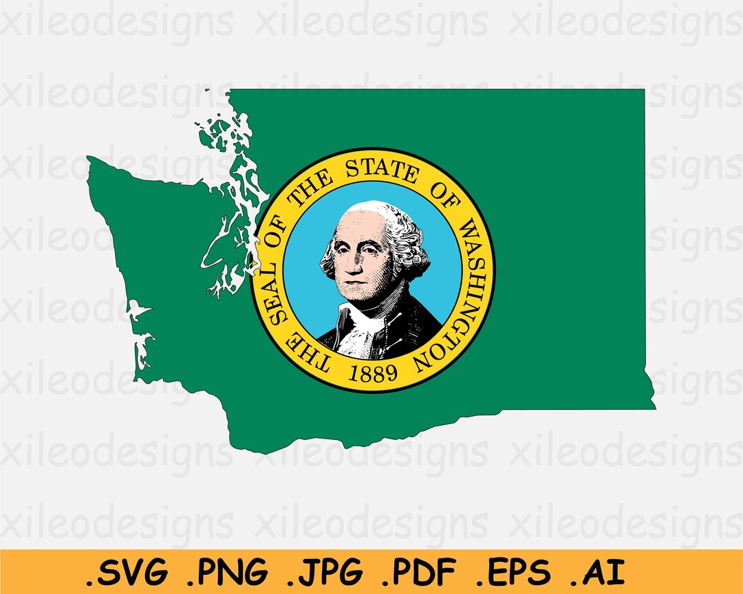 Washington Flag Map SVG, WA USA United States of America, State Border ...