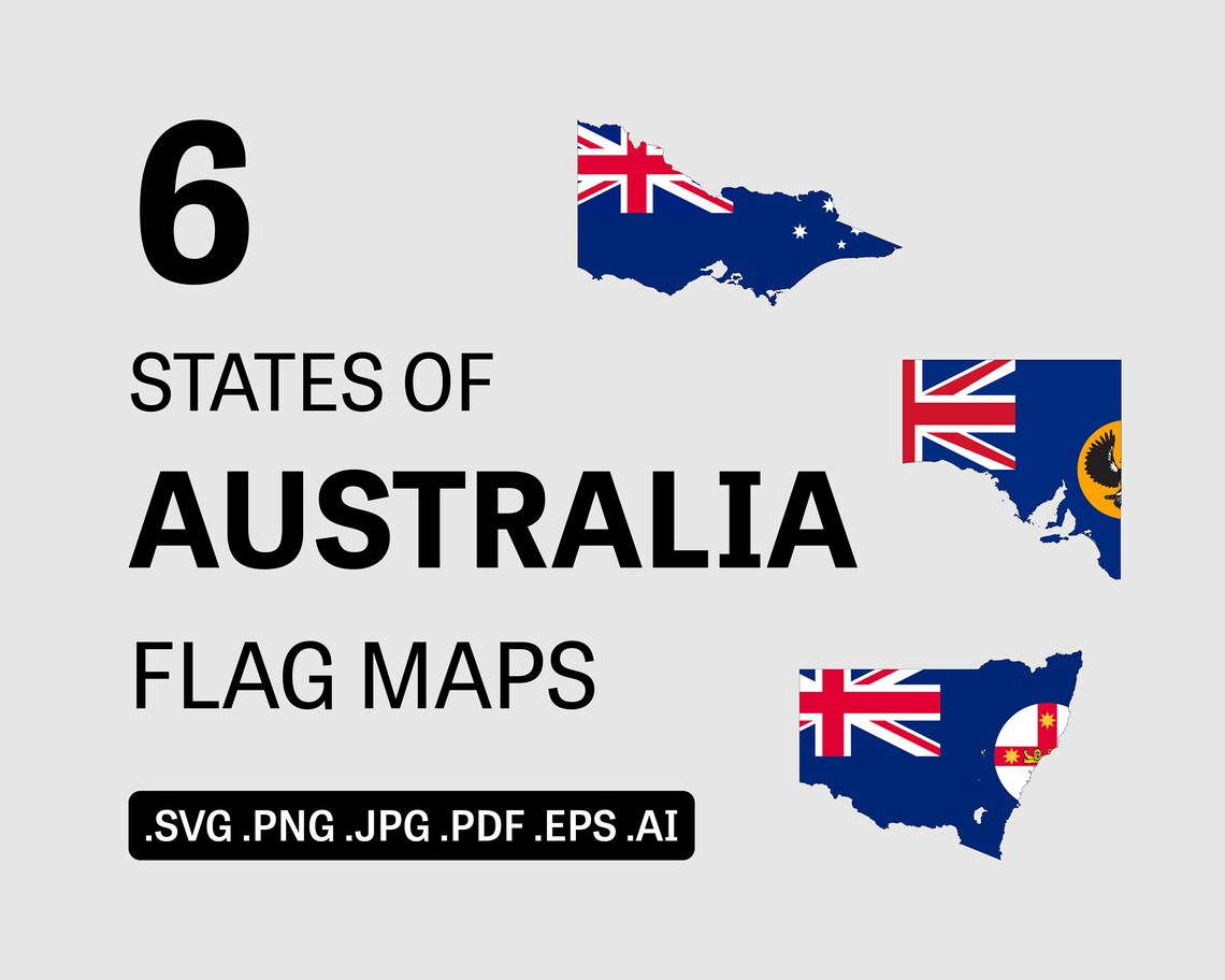 Australian States Flag Maps SVG Individual Border Boundary - Etsy