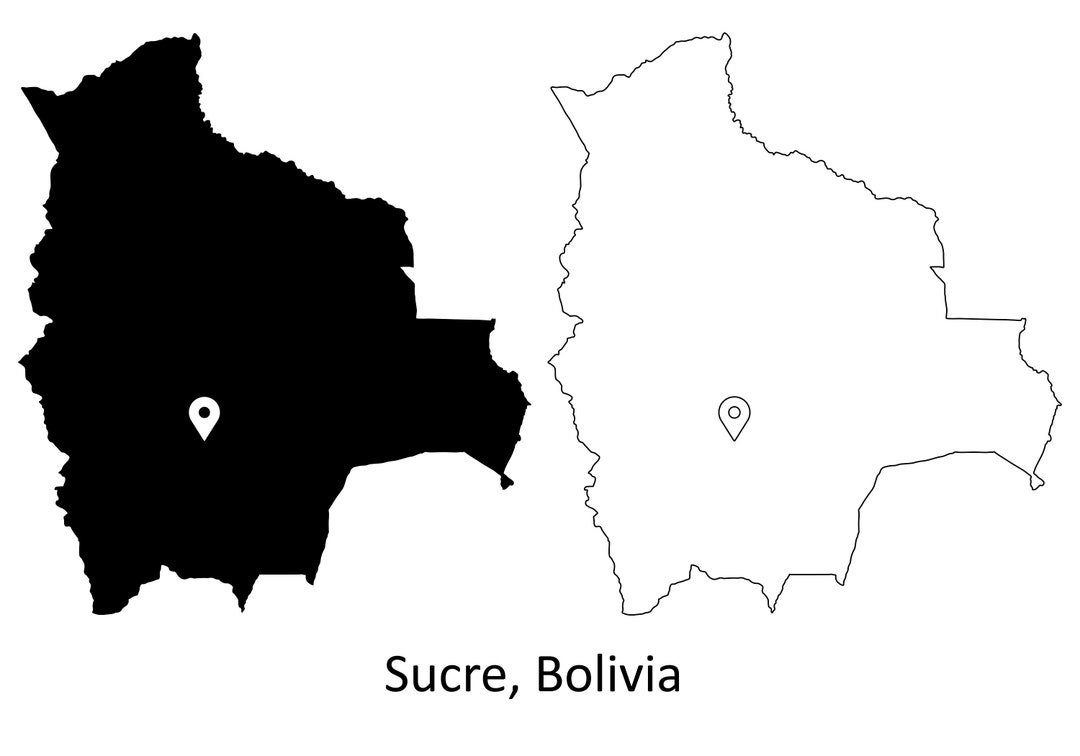 Sucre Bolivia Map Capital City Country Location Pin Black White ...