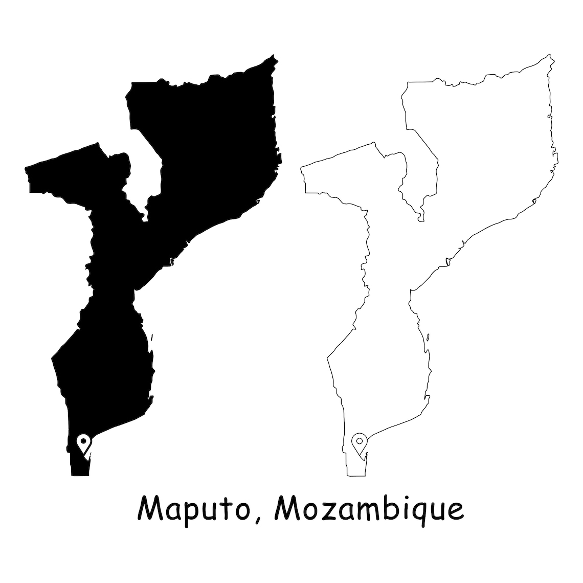 Maputo Mozambique Map Capital City Country Location Pin Black - Etsy