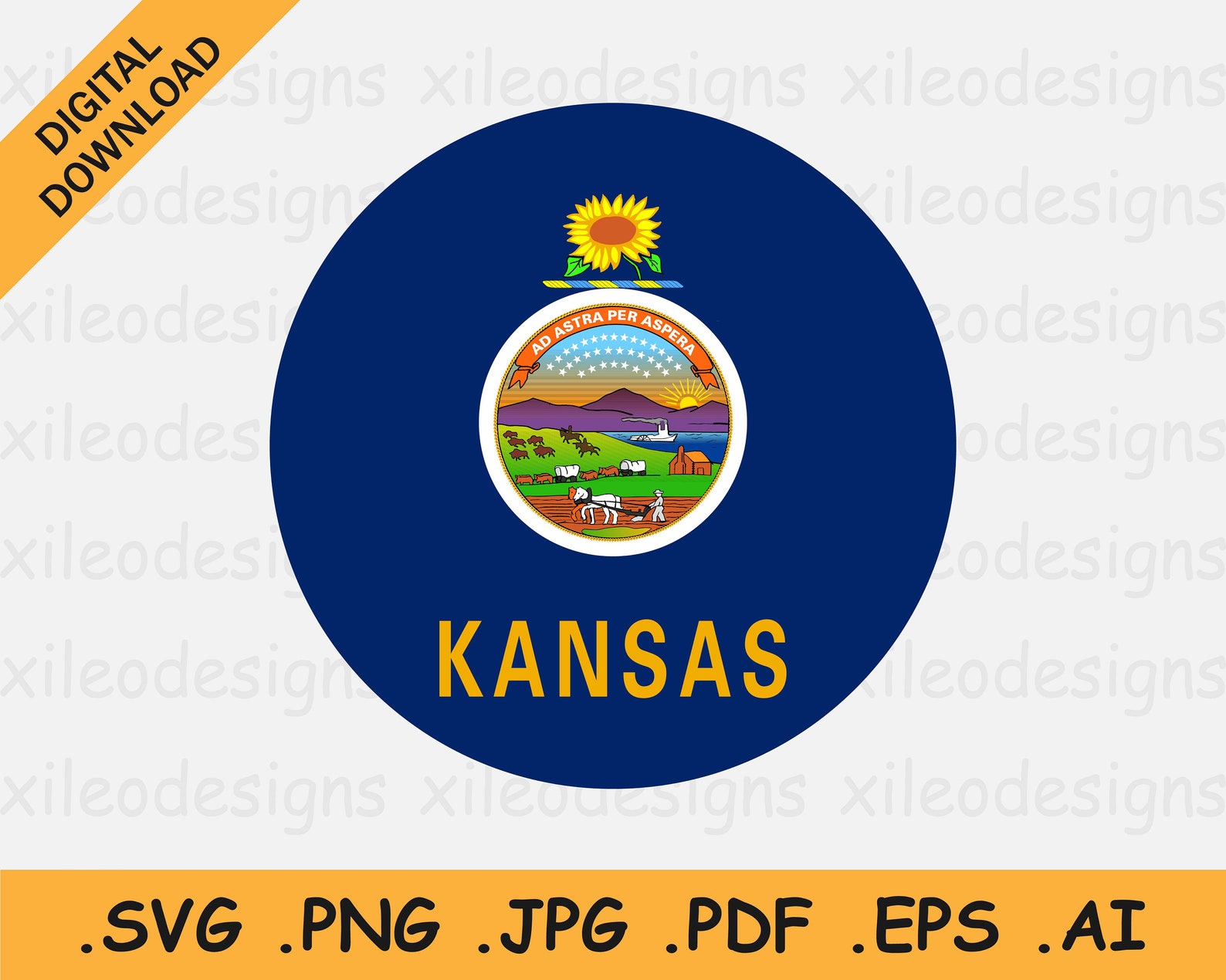 Kansas Round Flag SVG KS USA Circular Circle State Banner - Etsy