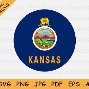 Kansas Round Flag SVG, KS USA Circular Circle State Banner Button Icon ...