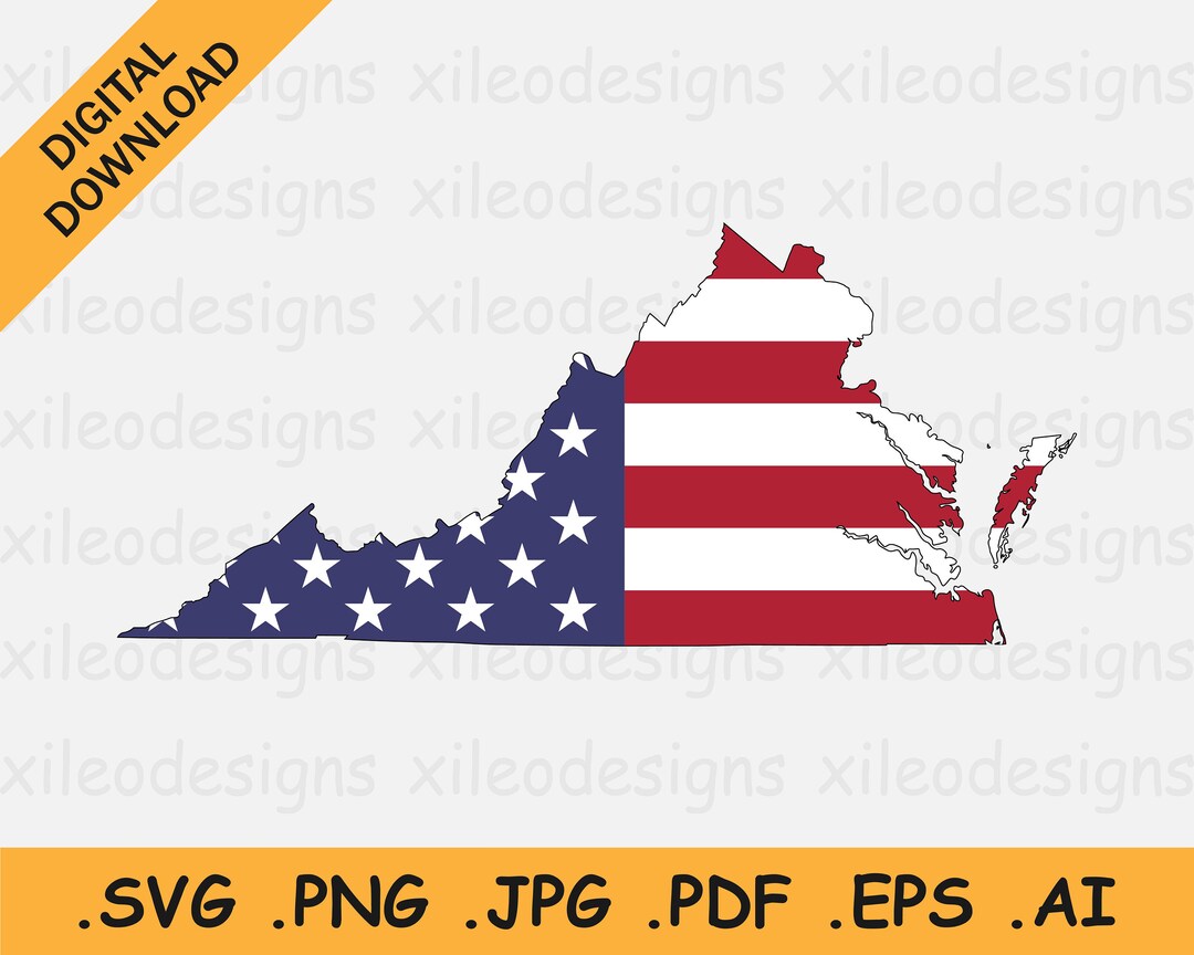 Virginia Map US Flag Svg, VA USA on American Flag, America State Banner ...