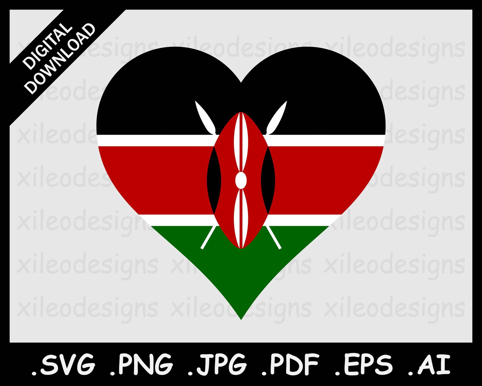 Kenya Heart Flag SVG, Kenyan Love Banner National Nation Country ...