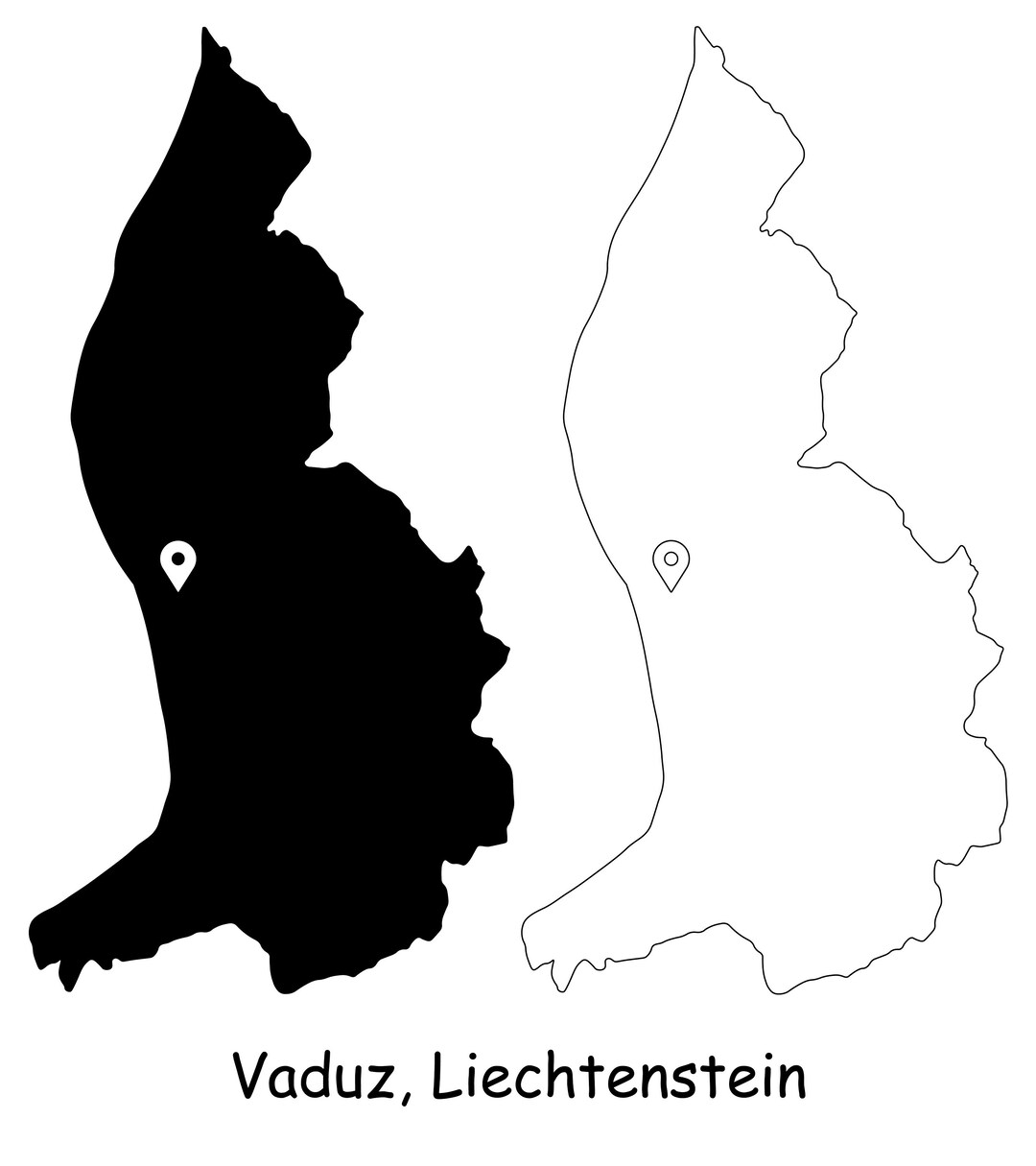 Vaduz Liechtenstein Map Capital City Country Location Pin Black White ...