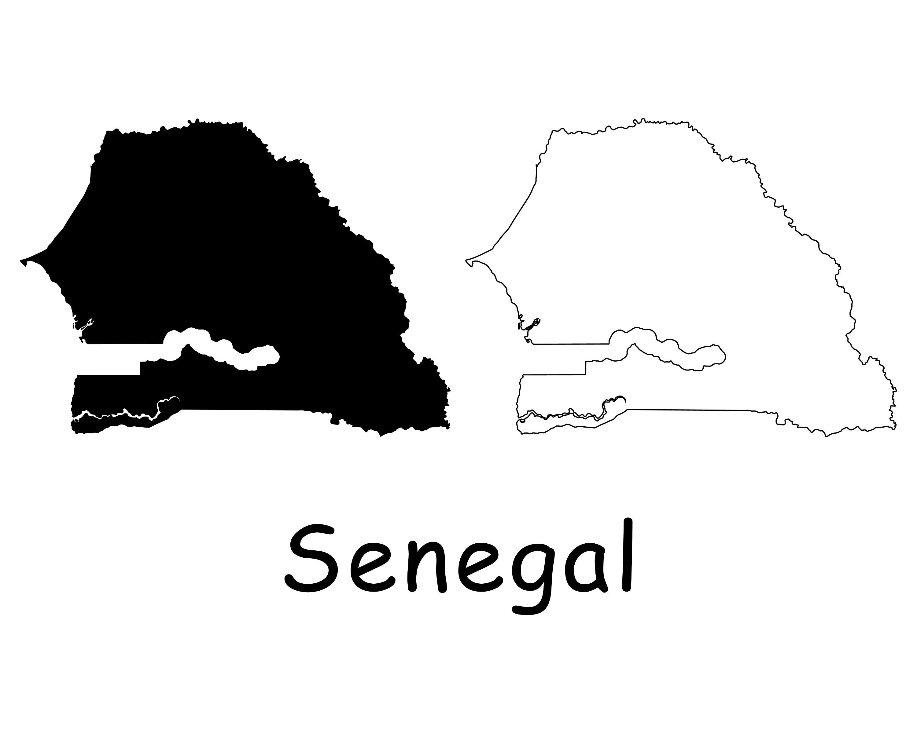 Map of Senegal, Senegal Map, Black and White Detailed Solid Outline ...