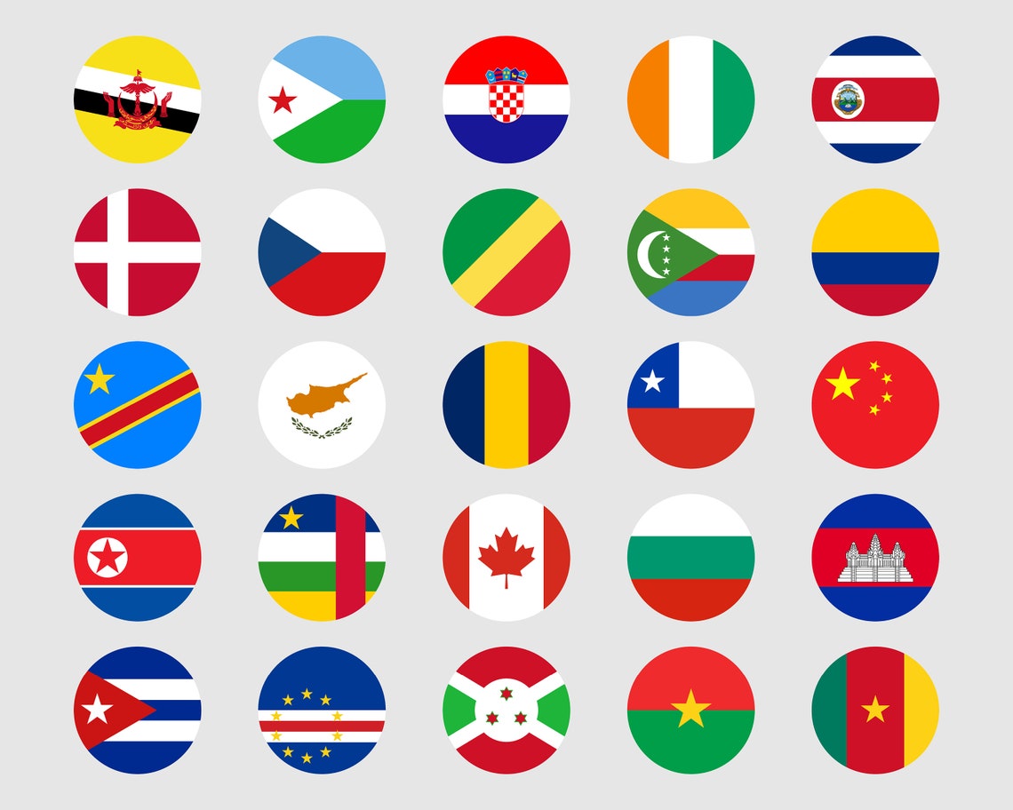 World Countries Round Flags SVG Bundle Set - Global Country Circle Flag ...