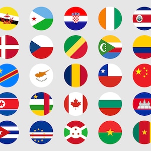 World Countries Round Flags SVG Bundle Set - Global Country Circle Flag ...