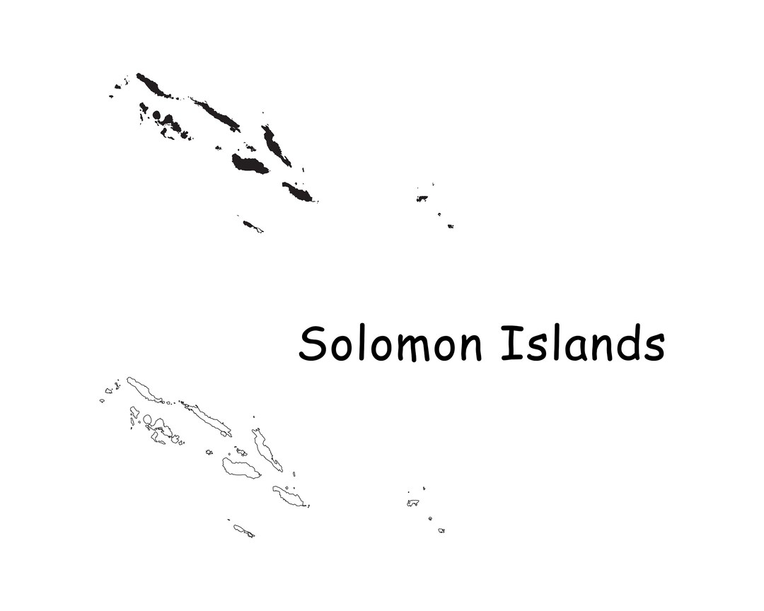 Solomon Islands Map, Black and White Detailed Solid Outline Boundary ...