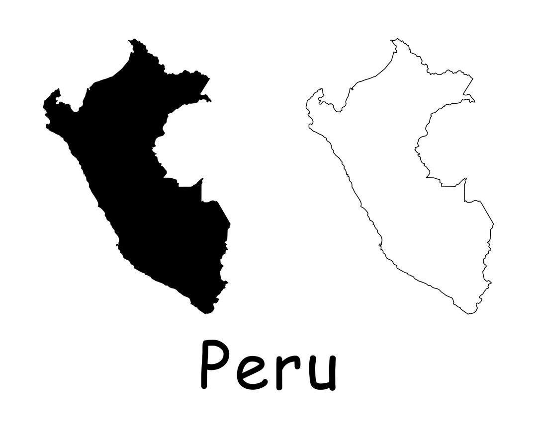 Map of Peru, Peru Map, Black and White Detailed Solid Outline Line ...