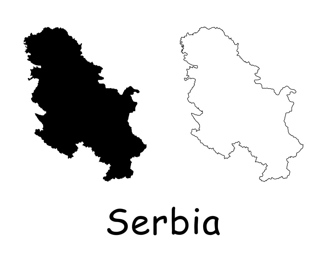 Map of Serbia, Serbian Map, Black and White Detailed Solid Outline ...