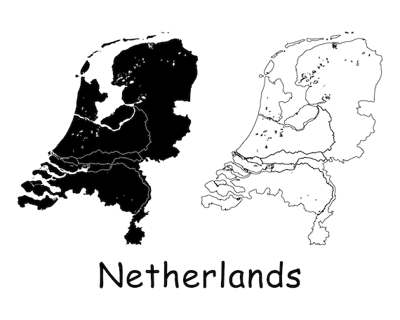 Map of The Netherlands Dutch Map Black White Detailed Solid | Etsy