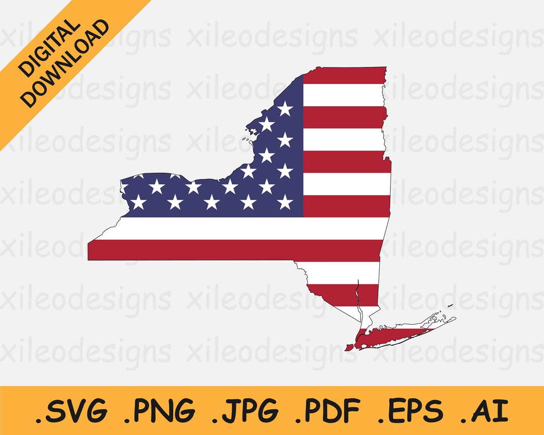 New York Map US Flag Svg, NY USA on American Flag, America State Banner ...
